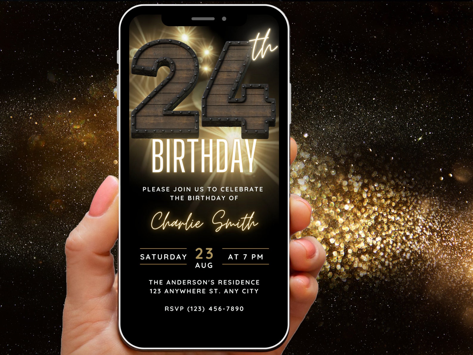 Digital 24th Birthday Invitation for Men Rustic 24th Birthday - Etsy