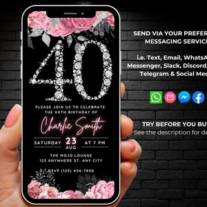 40th Birthday Digital Invite for Girls, 40th Birthday Invitation ...