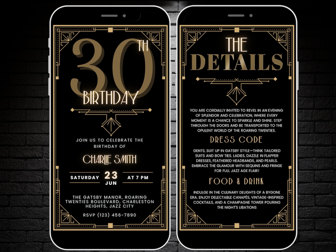 Gatsby 1920s Themed Party Invitation Template, Editable Art Deco ...