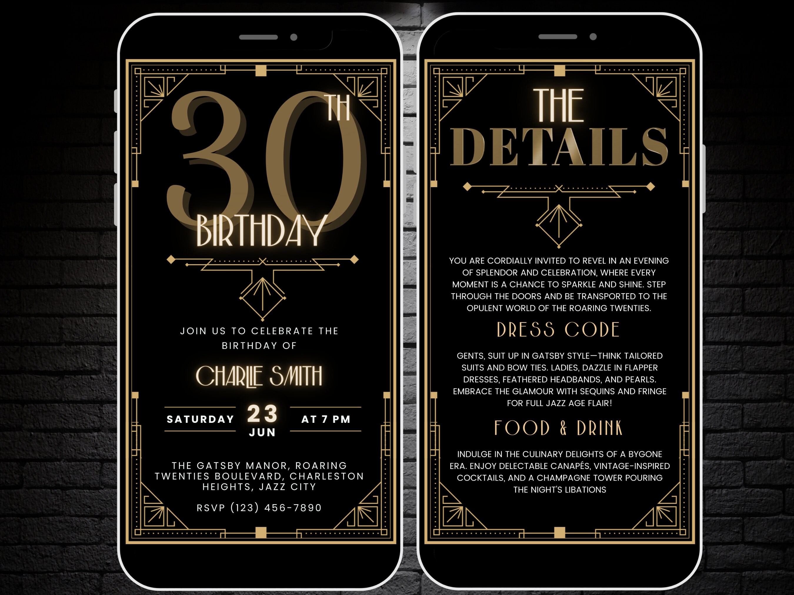 Gatsby 1920s Themed Party Invitation Template, Editable Art Deco ...