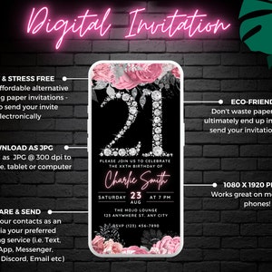 Digital 21st Birthday Invitation for Girls, 21st Invite Womens Editable ...