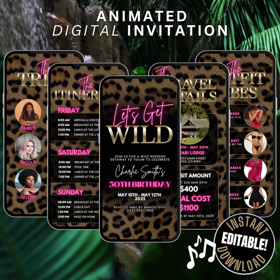 Digital Girls Weekend Trip Invitation Animated, Lets Get Wild Leopard ...
