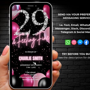 29th Birthday Invitation for Women, 29 and Feeling Fine Invite, Pink ...