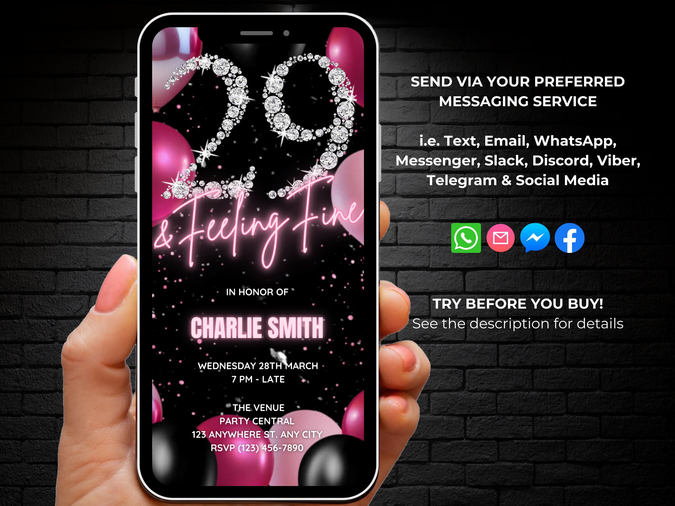 29th Birthday Invitation for Women, 29 and Feeling Fine Invite, Pink ...