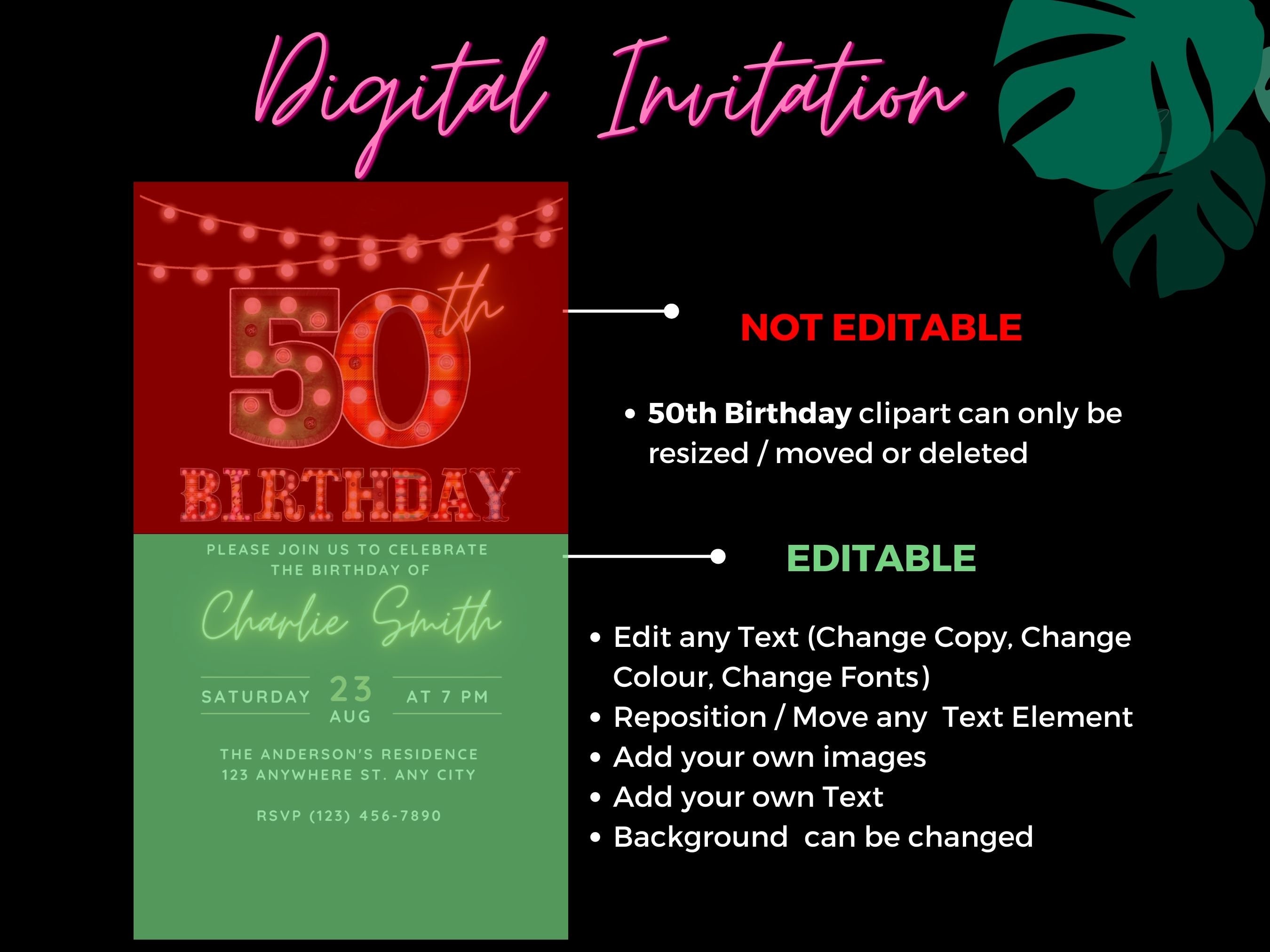 Electronic 50th Birthday Invitation Digital Invite Template - Etsy