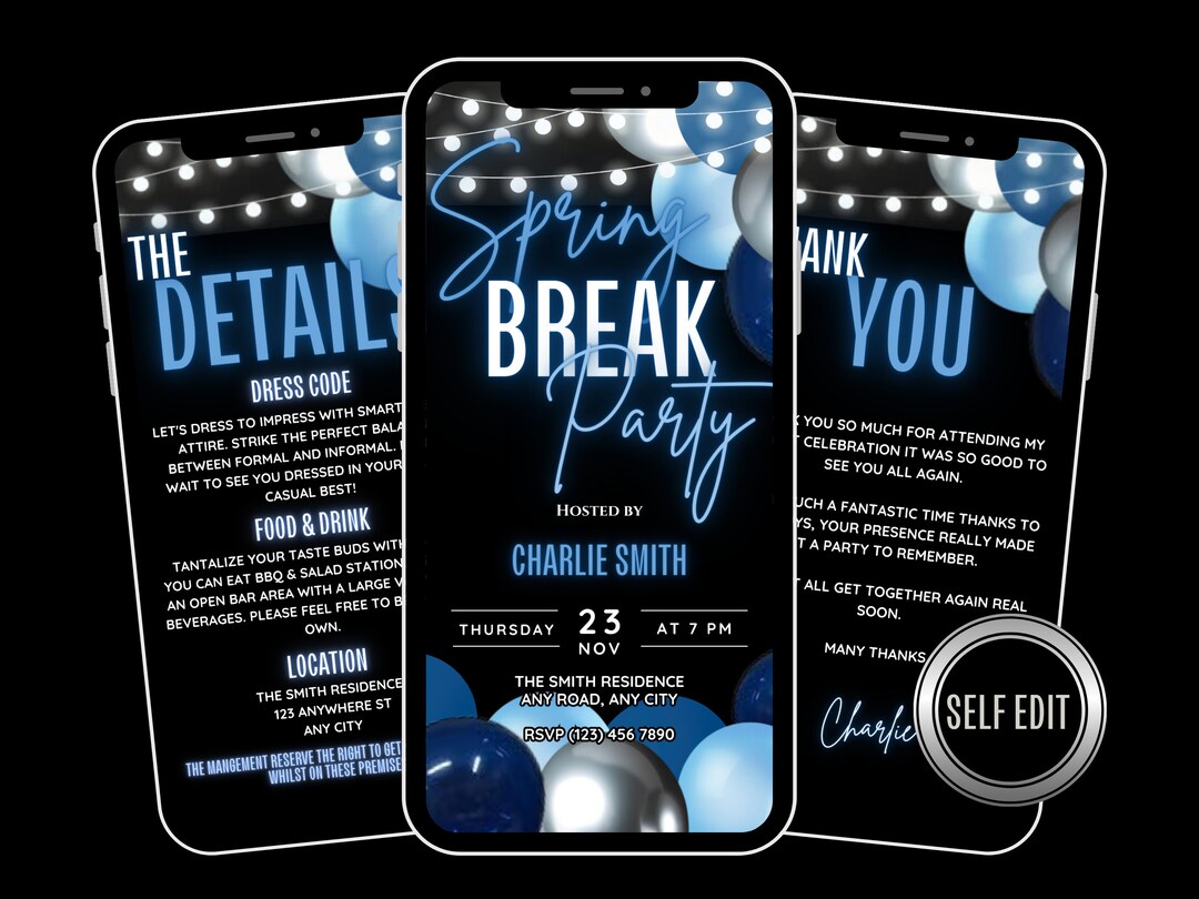 Animated Spring Break Digital Invitation,blue Spring Break Party Video ...