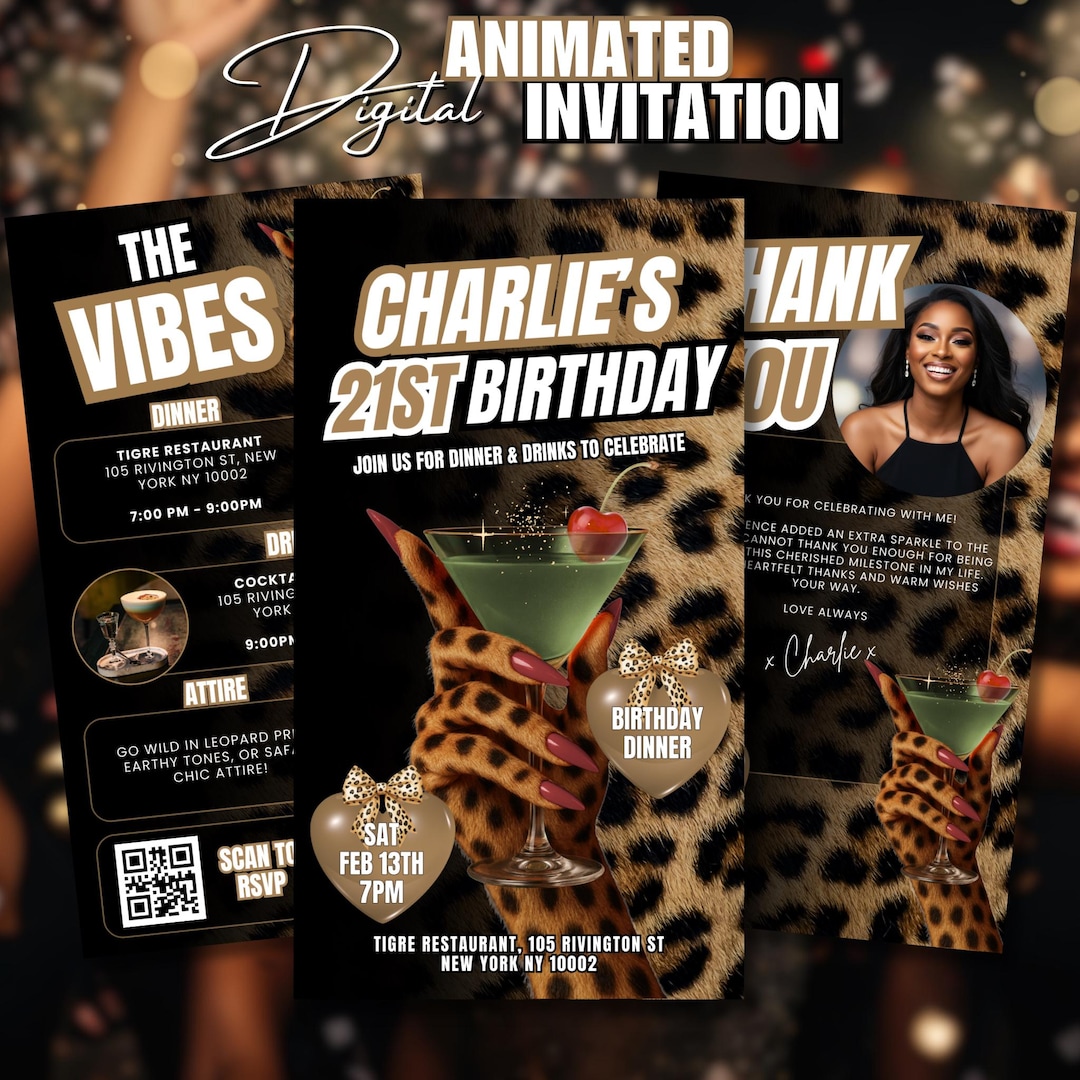 Editable Cheetah 21st Birthday Invitation Flyer Template Leopard Print ...