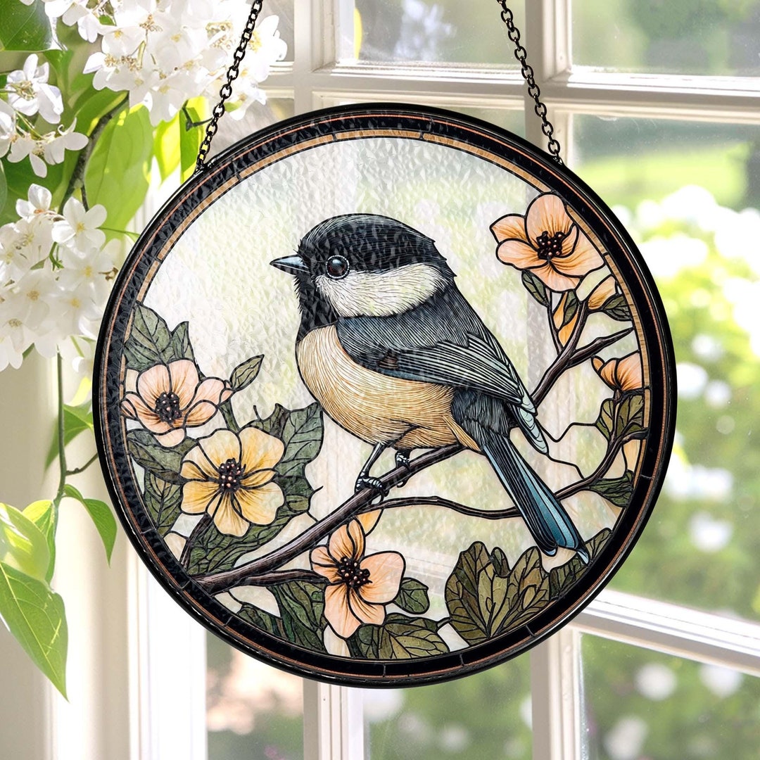 Chickadee Stained Glass Suncatcher, Chickadee Lover Gift, Bird Stained ...