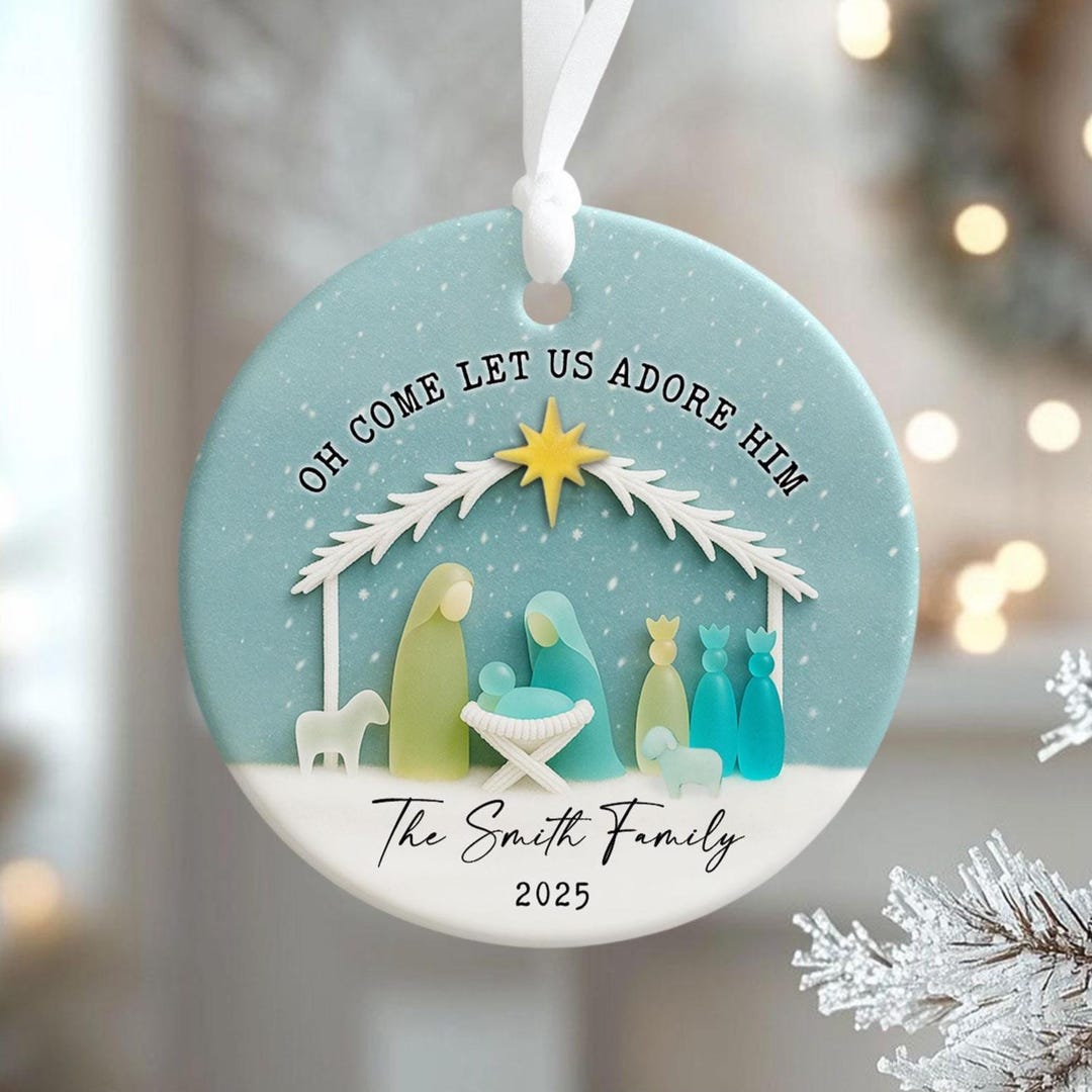 2D Flat Nativity Sea Glass Ceramic Ornament Christmas Decor Gift ...