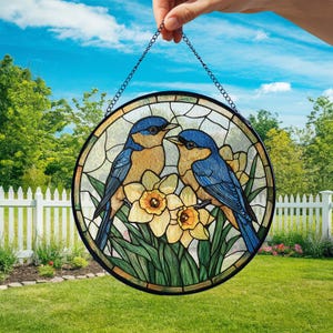 Bluebird Stained Glass Window Hangings, Bird Stained Glass Suncatcher ...