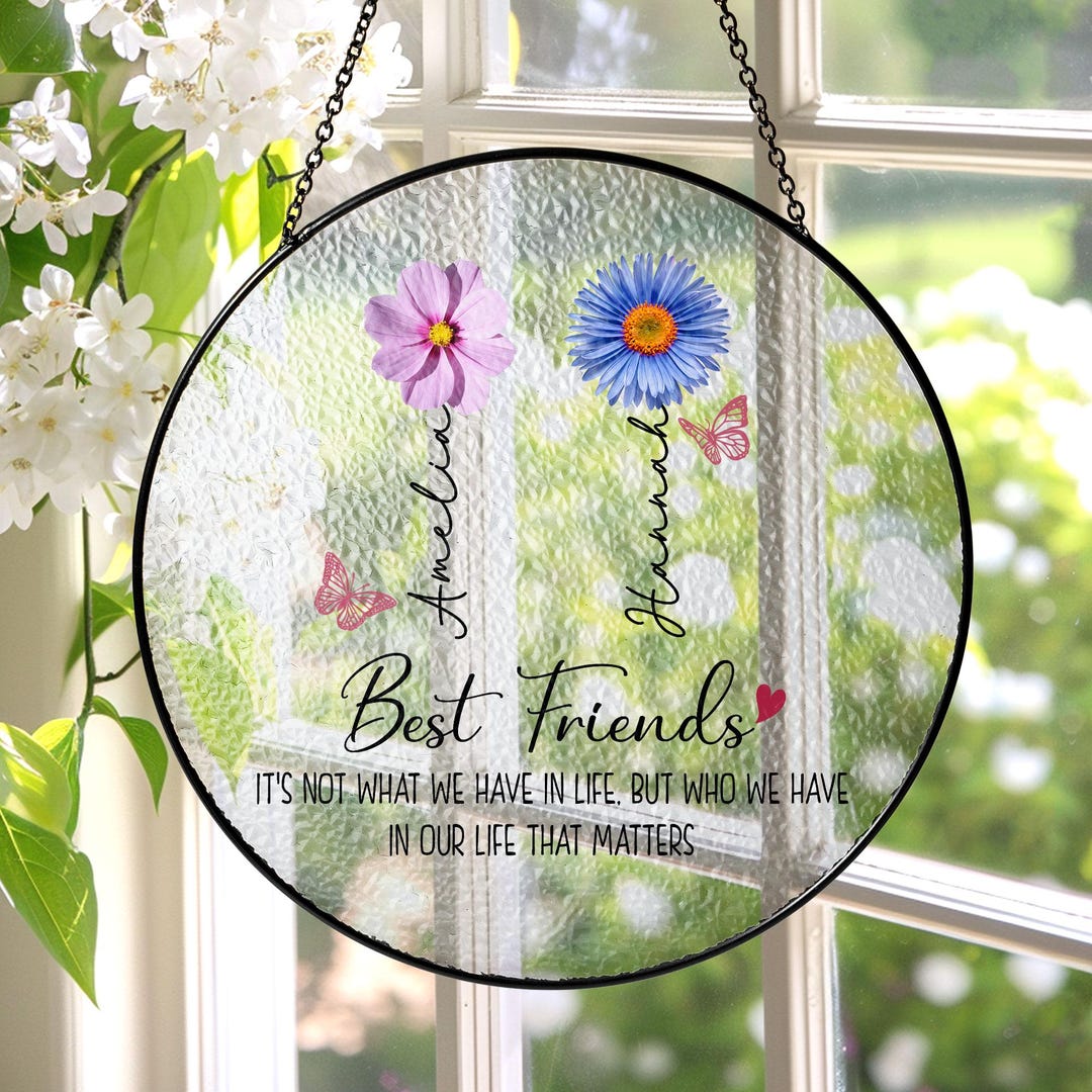 Personalized Best Friend Birth Month Flower Stained Glass Suncatcher ...