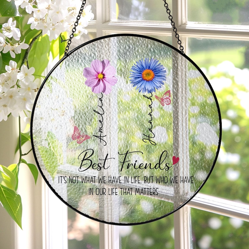 Personalized Best Friend Birth Month Flower Stained Glass Suncatcher ...