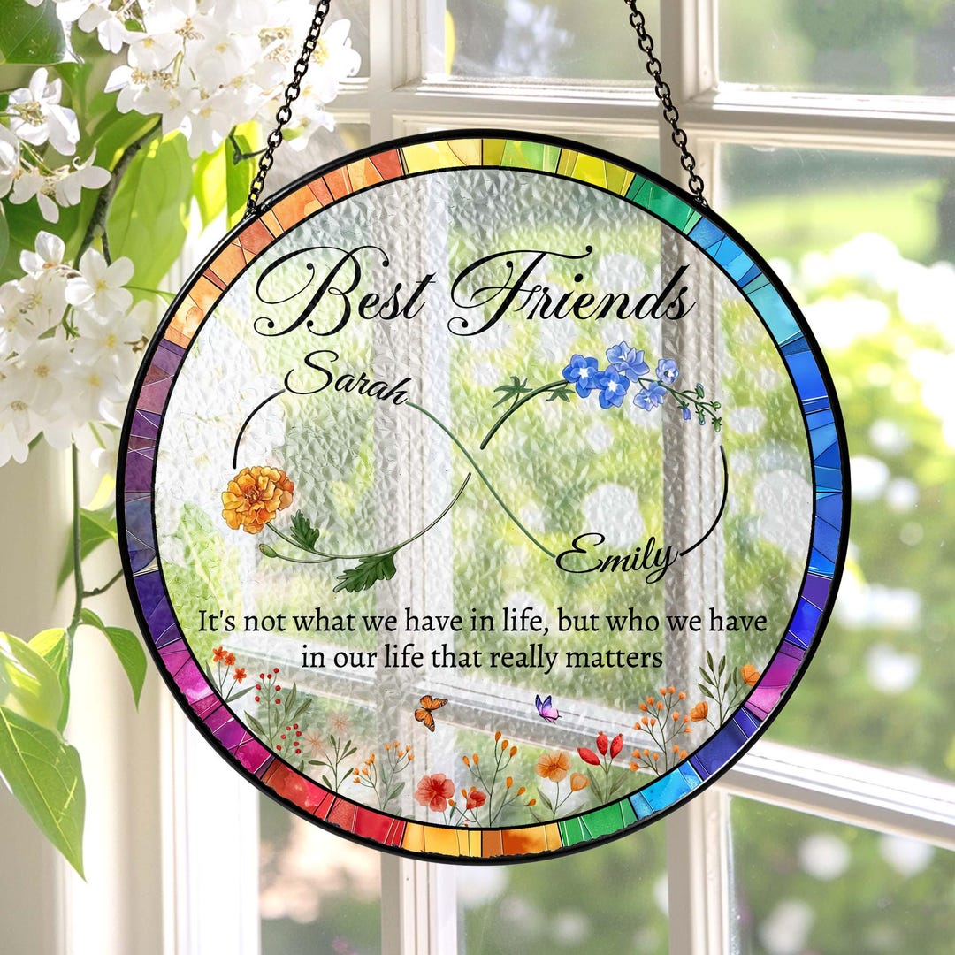 Best Friends Stained Glass Suncatcher, Personalized Best Friend Birth ...