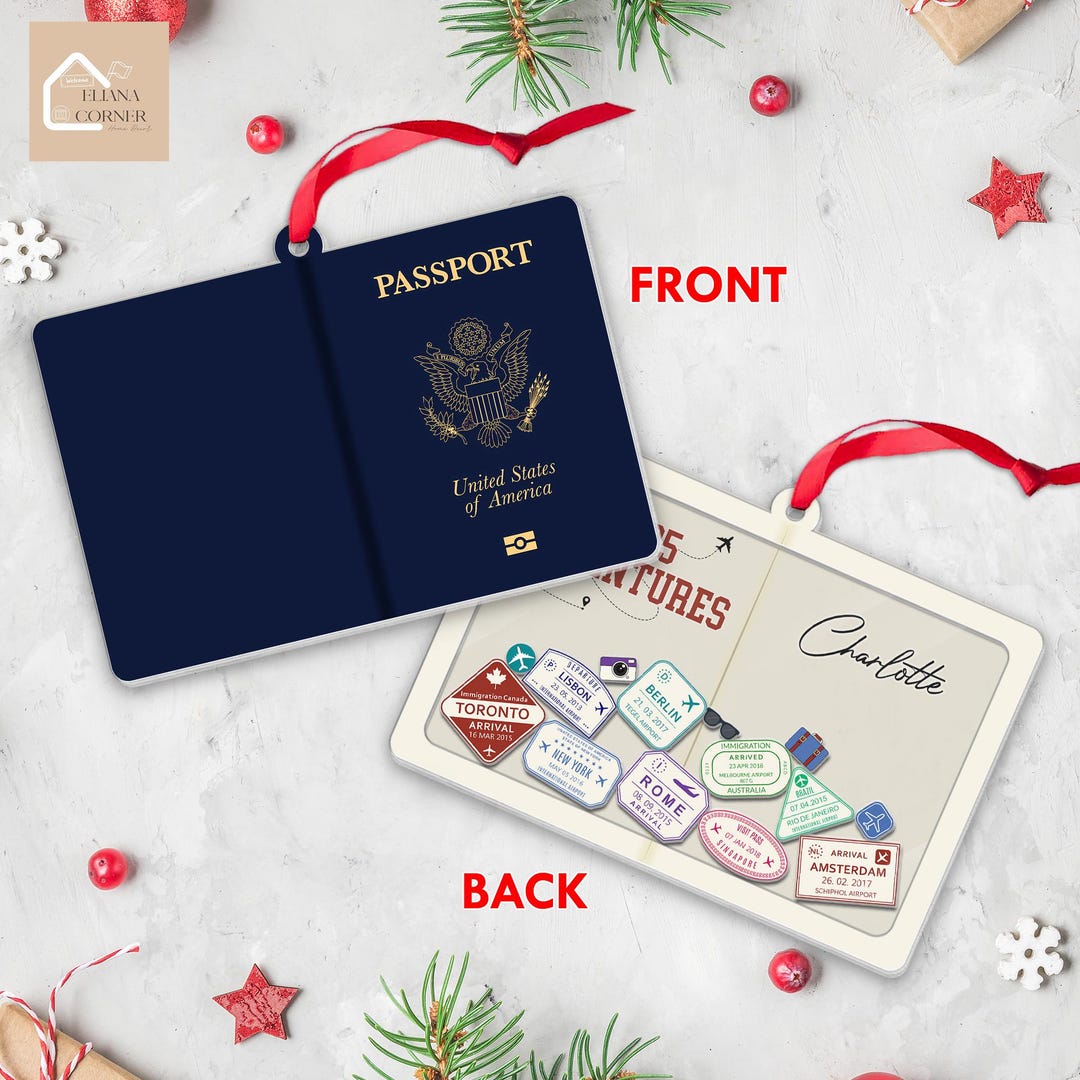 Custom Travel Adventures Passport Ornament, 4D Travel Shaker Ornament ...