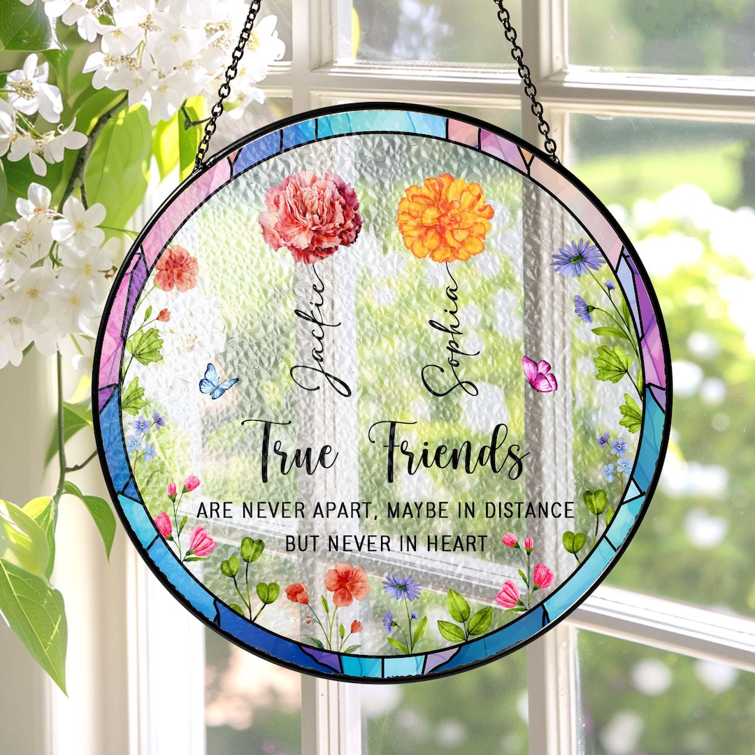 Best Friends Stained Glass Suncatcher, Personalized Best Friend Birth ...