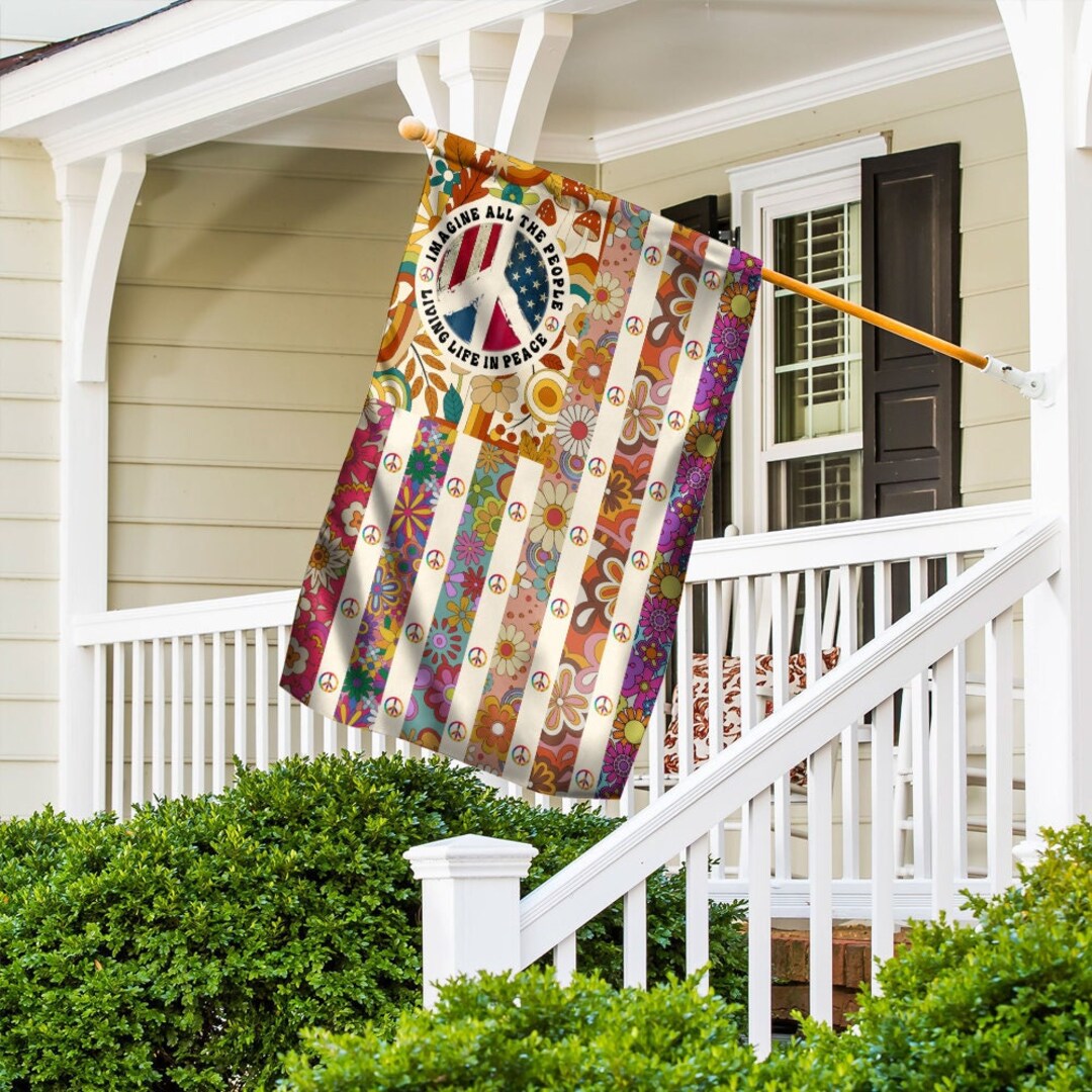 Hippie Flag, Peace Sign House Flag Imagine All the People Living Life ...