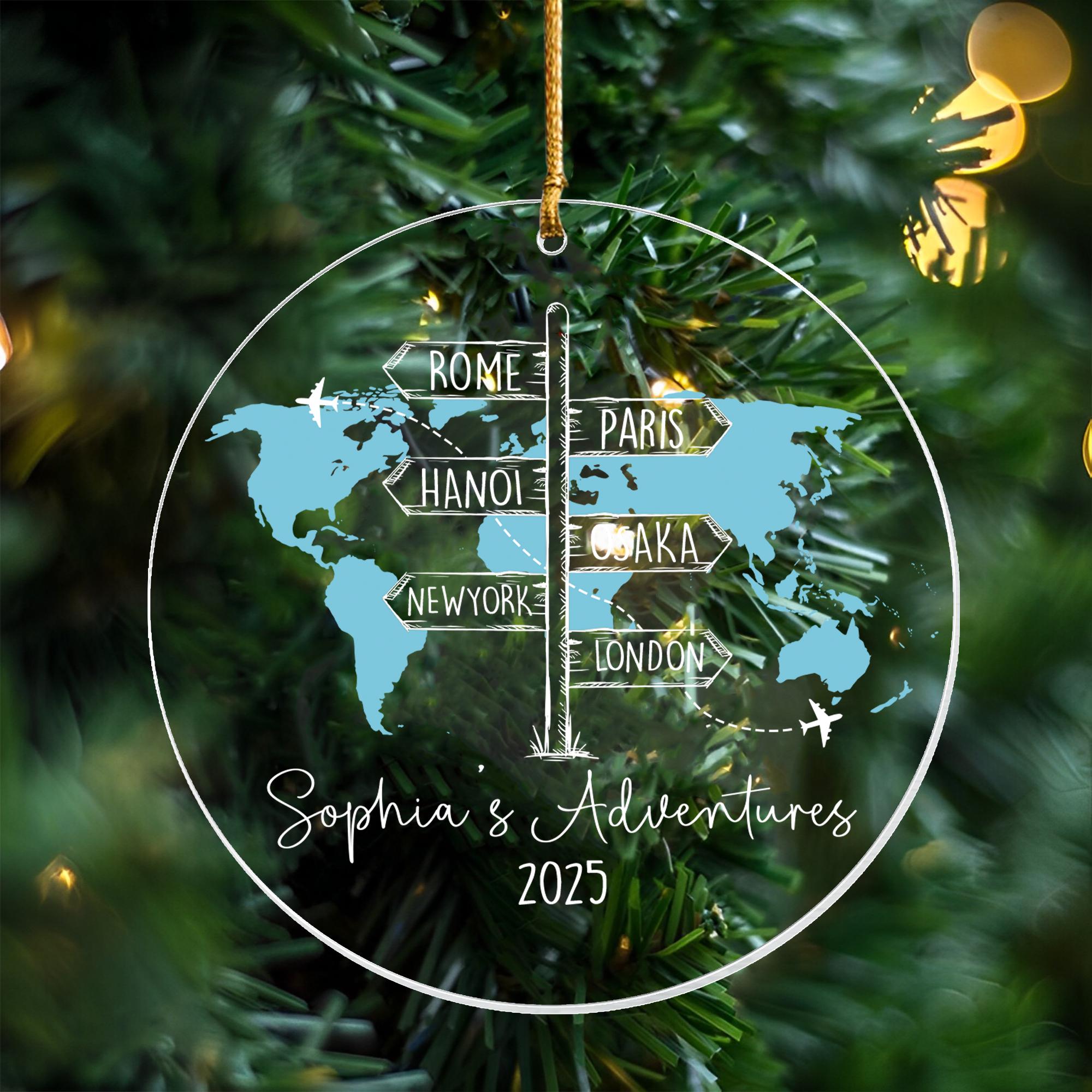 Personalized Travel Adventure Ornament, Custom Traveling Destination ...