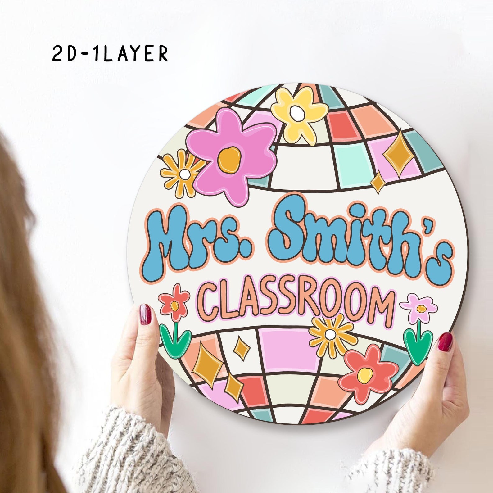 Personalized Disco Classroom 3D 2 Layers Door Sign, Groovy Teacher Door ...