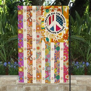 Hippie Flag, Peace Sign House Flag Imagine All the People Living Life ...
