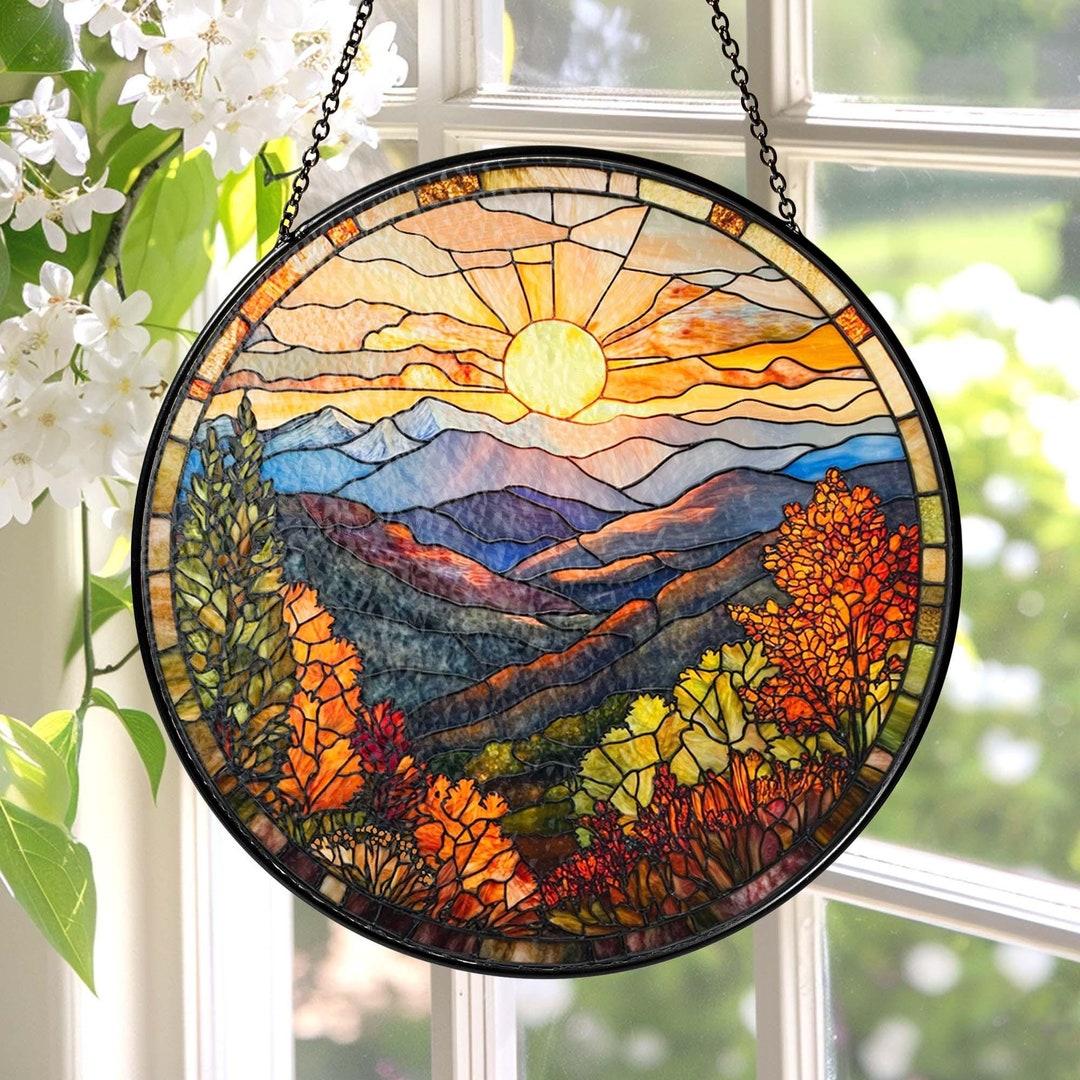Smoky Mountains Stained Glass Suncatcher, Window Decor Gift for Mothers ...