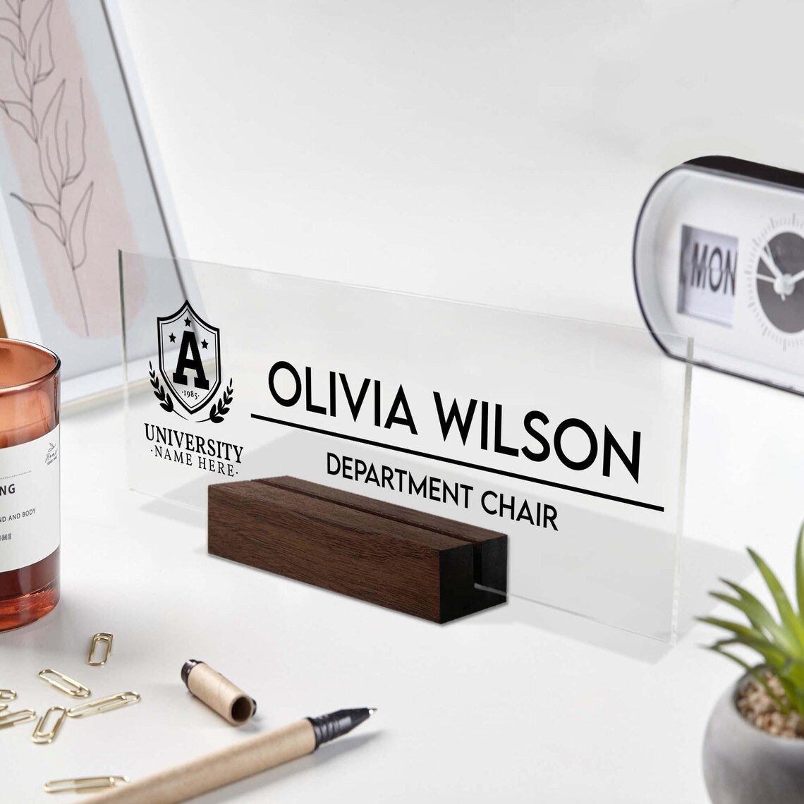 Personalized Desk Name Plate Block Logo, Professional Office Decor ...