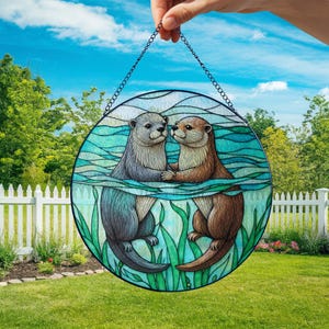 Otter Couple GLASS Suncatcher, Otter Couple Suncatcher, Otter Lover ...