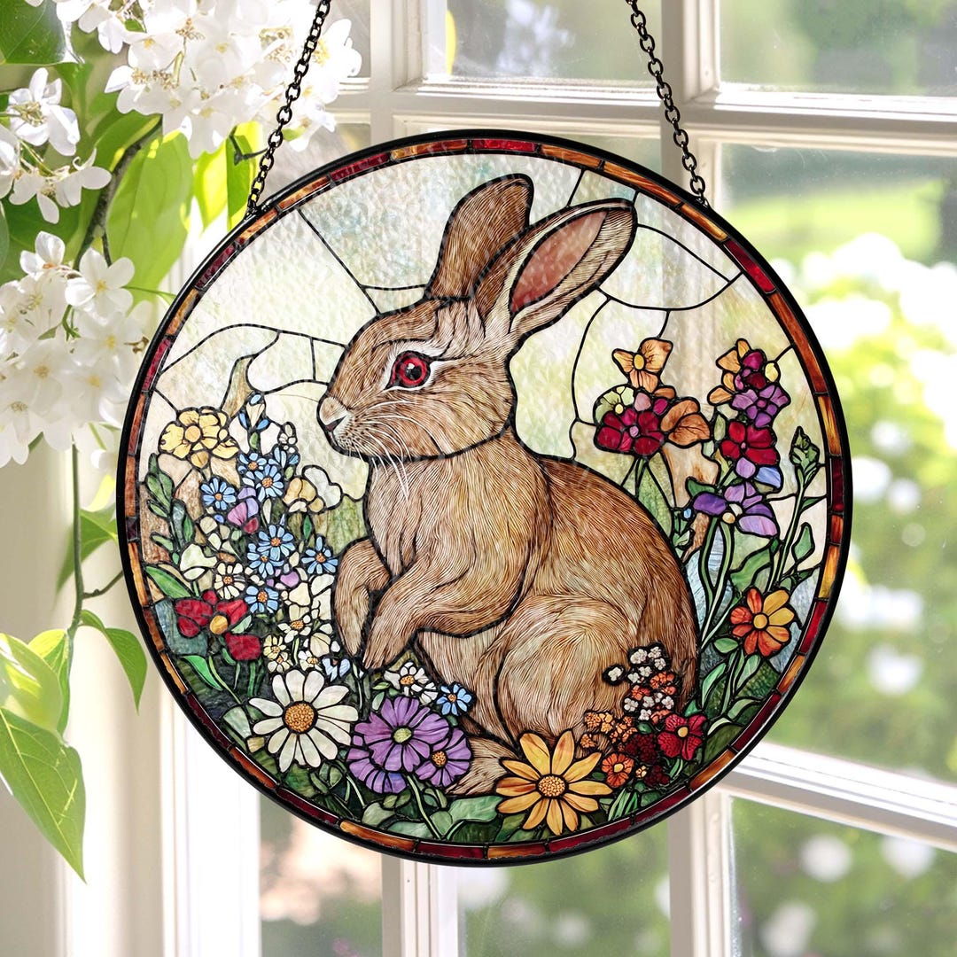 Rabbit Stained Glass Suncatcher, Easter Bunny Decor, Easter Suncatcher ...