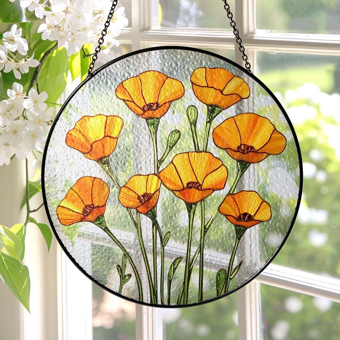California Poppy Stained Glass Suncatcher, California Poppy Window ...