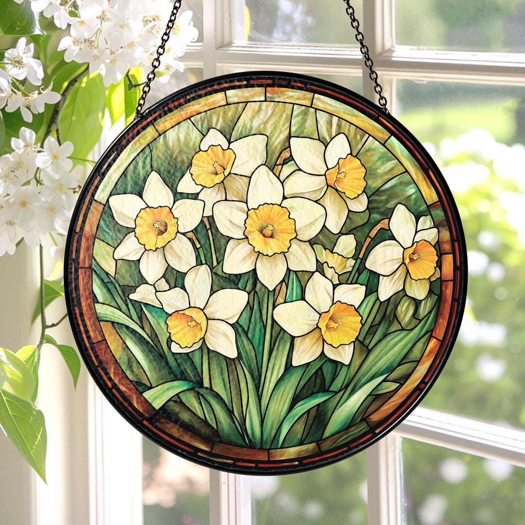 Daffodil Glass Suncatcher, Daffodil March Birth Month Flower Window ...