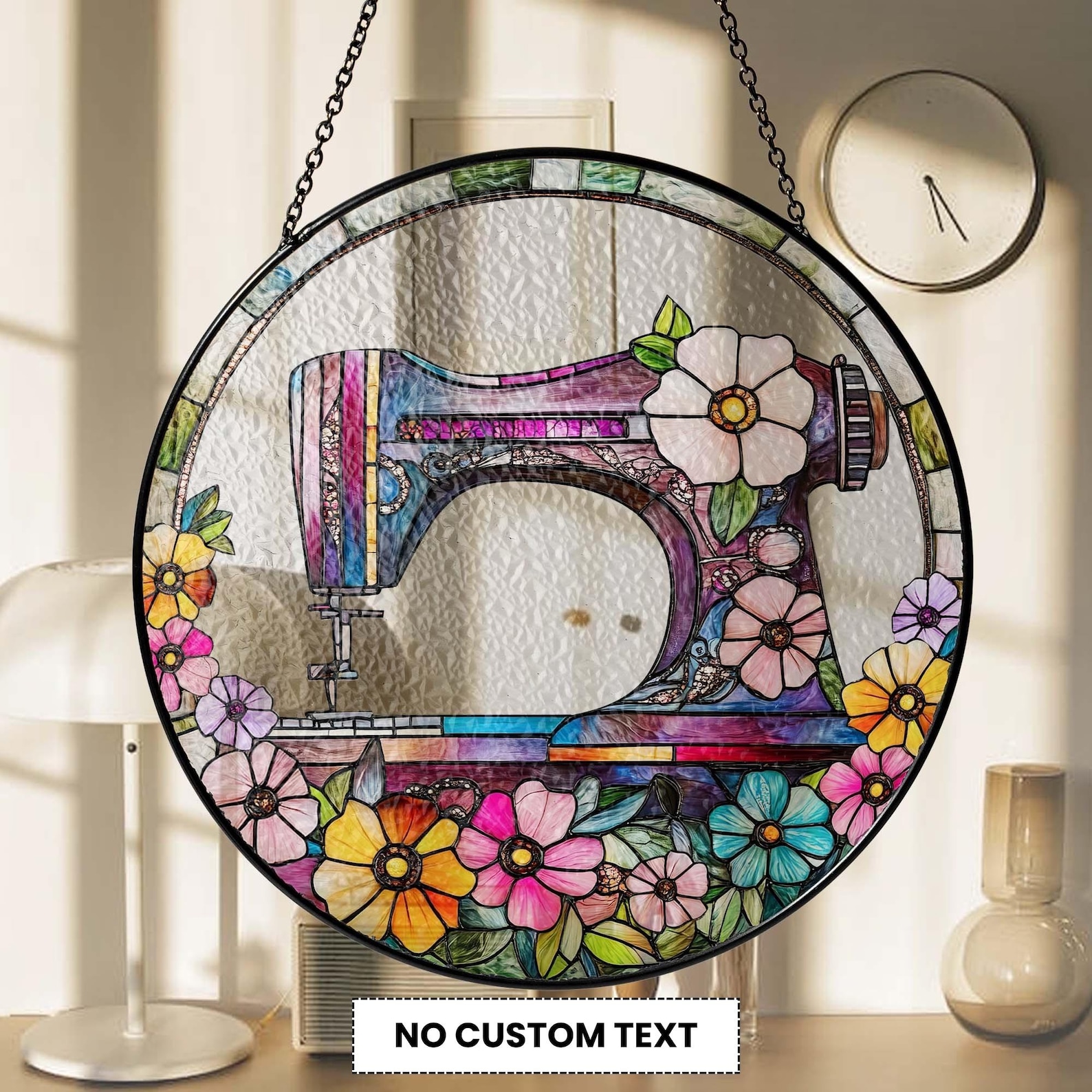 Customiable Sewing Machine Stained Glass Suncatcher, Wild Flower Sewing ...