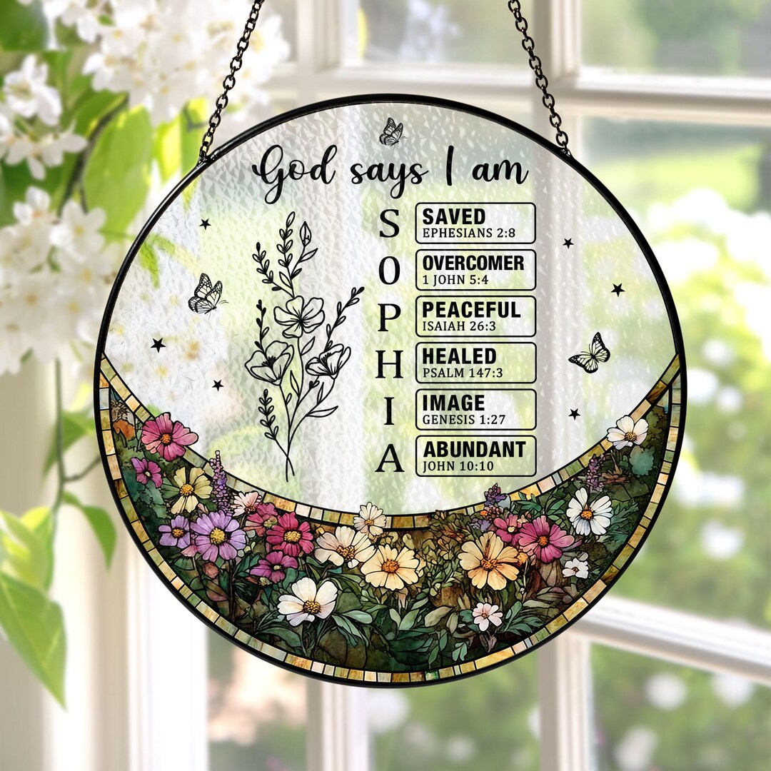 Personalized Christian Name Stained Glass Suncatcher With Bible Verses ...