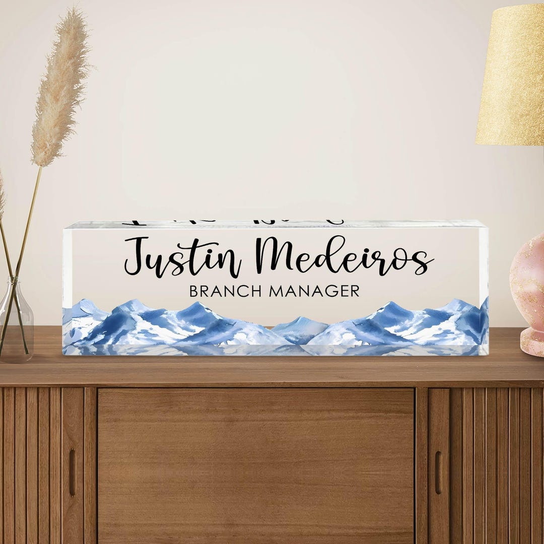 Custom Desk Name Plate, Mountain Desk Name Block,mountain Landscape ...