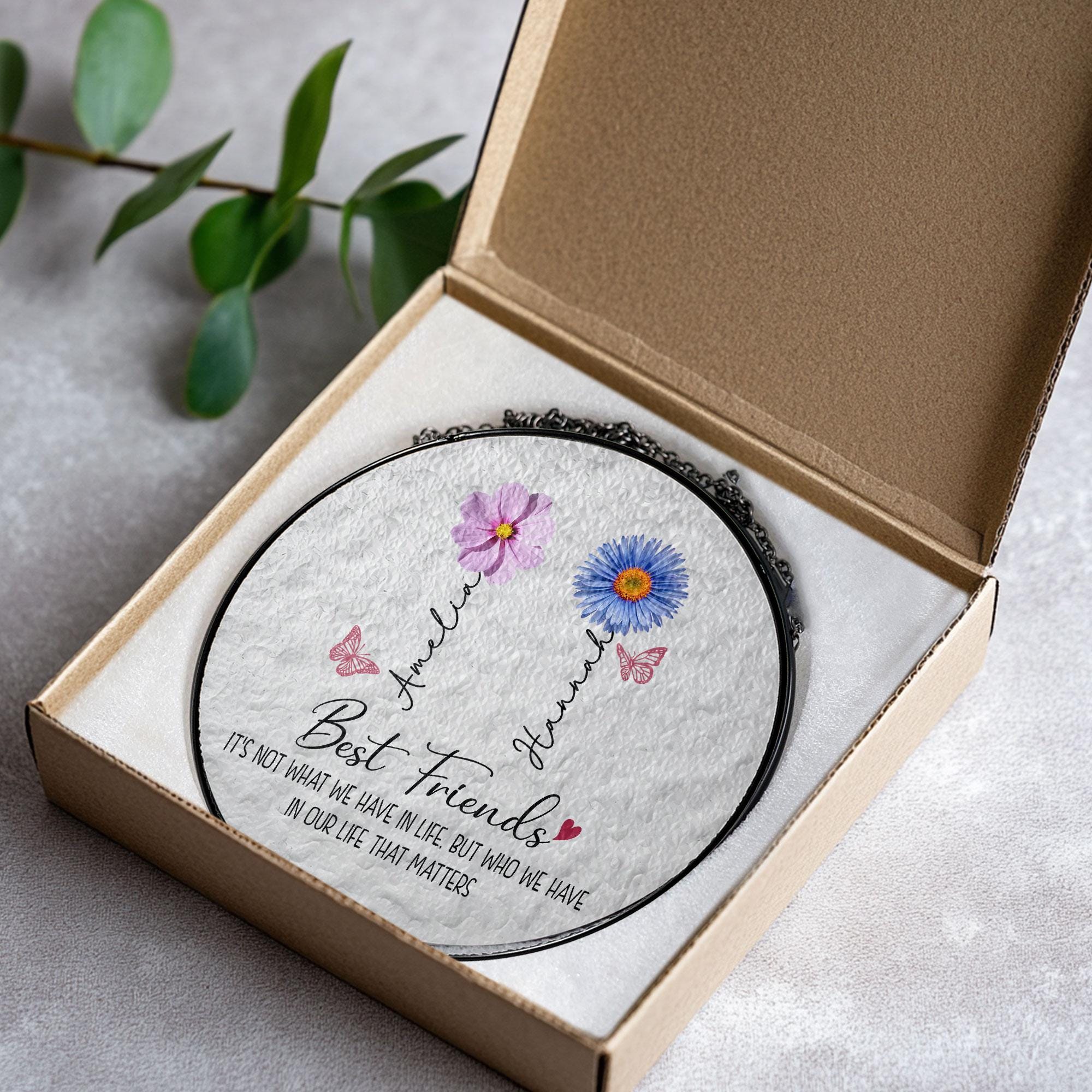 Personalized Best Friend Birth Month Flower Stained Glass Suncatcher ...