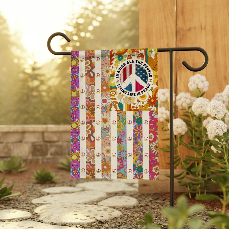 Hippie Flag Peace Sign House Flag Imagine All the People - Etsy