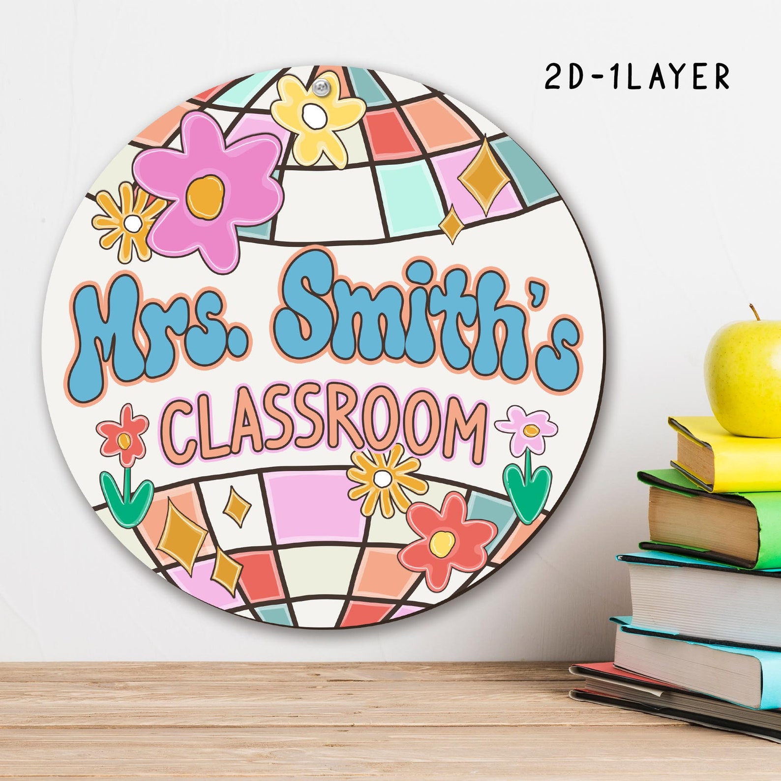 Personalized Disco Classroom 3D 2 Layers Door Sign, Groovy Teacher Door ...