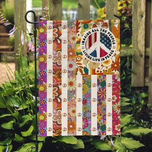 Hippie Flag, Peace Sign House Flag Imagine All the People Living Life ...
