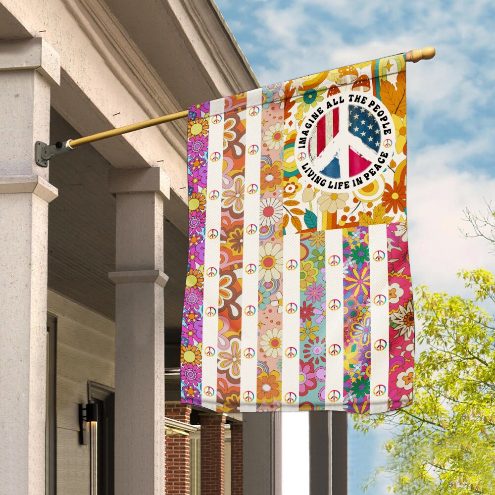 Hippie Flag Peace Sign House Flag Imagine All the People - Etsy