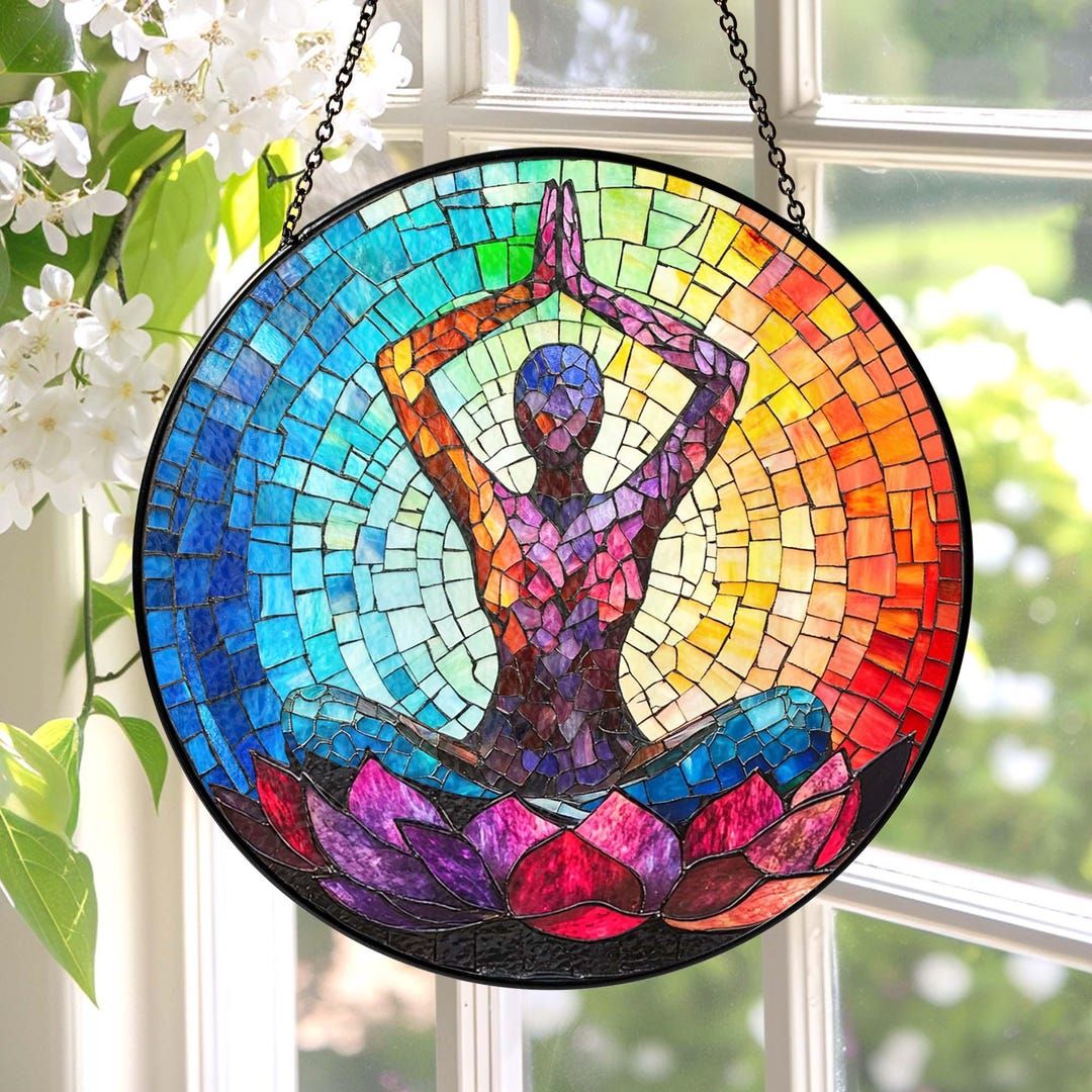 Stained Glass Suncatcher Yoga Window Hanging, Yoga Classroom Decor ...