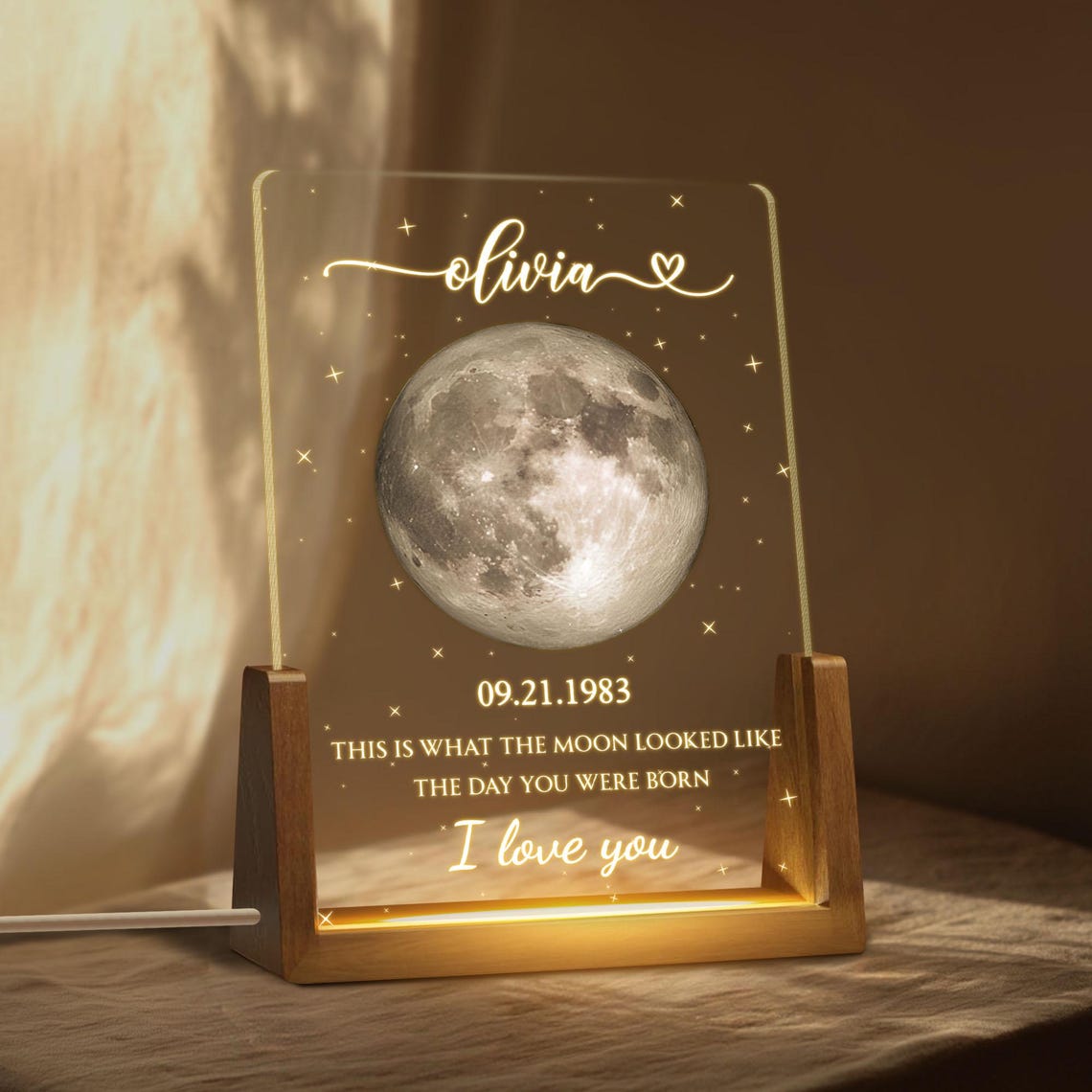 Personalized Moon Phase by Date Night Light, Custom Moons Phase Frame ...