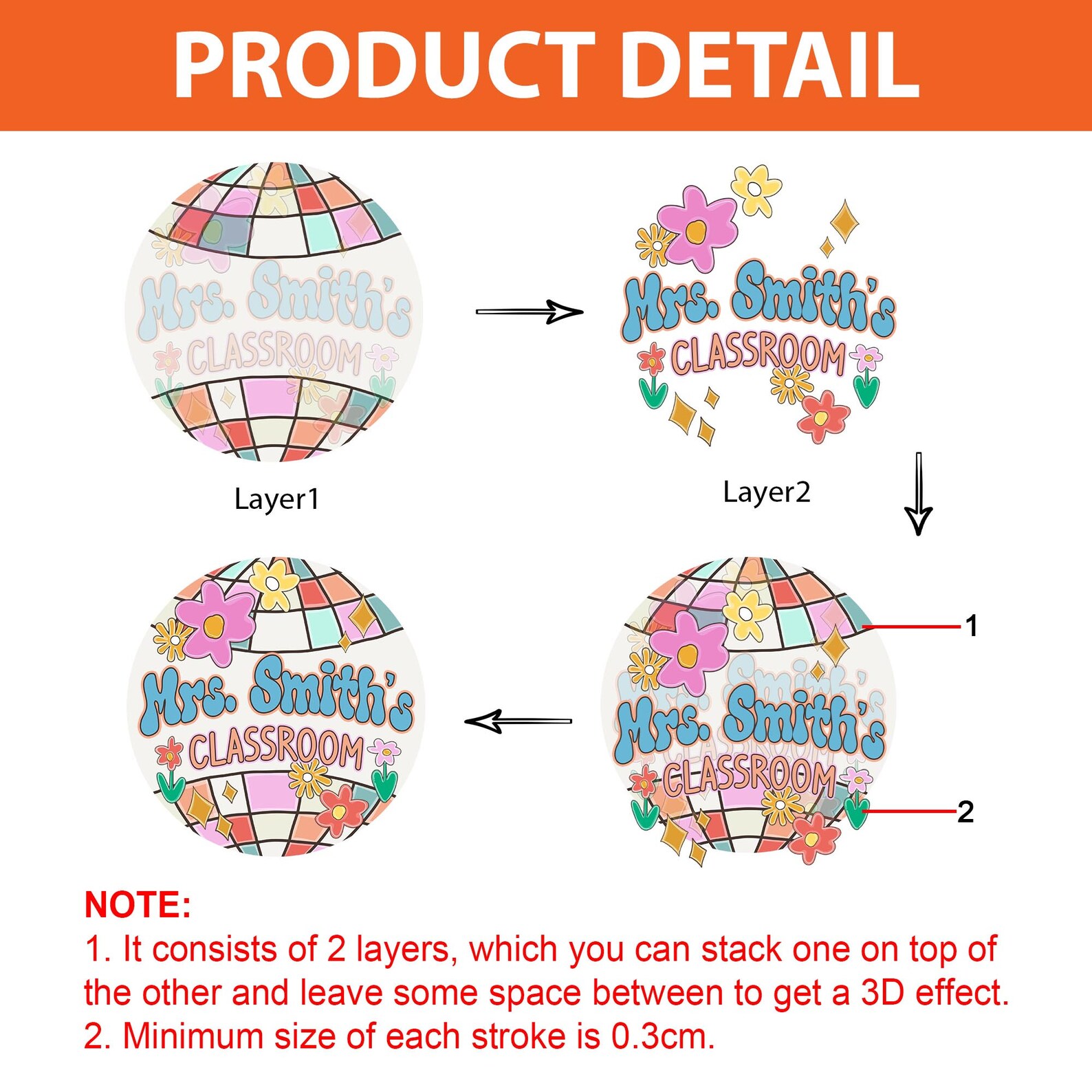 Personalized Disco Classroom 3D 2 Layers Door Sign, Groovy Teacher Door ...