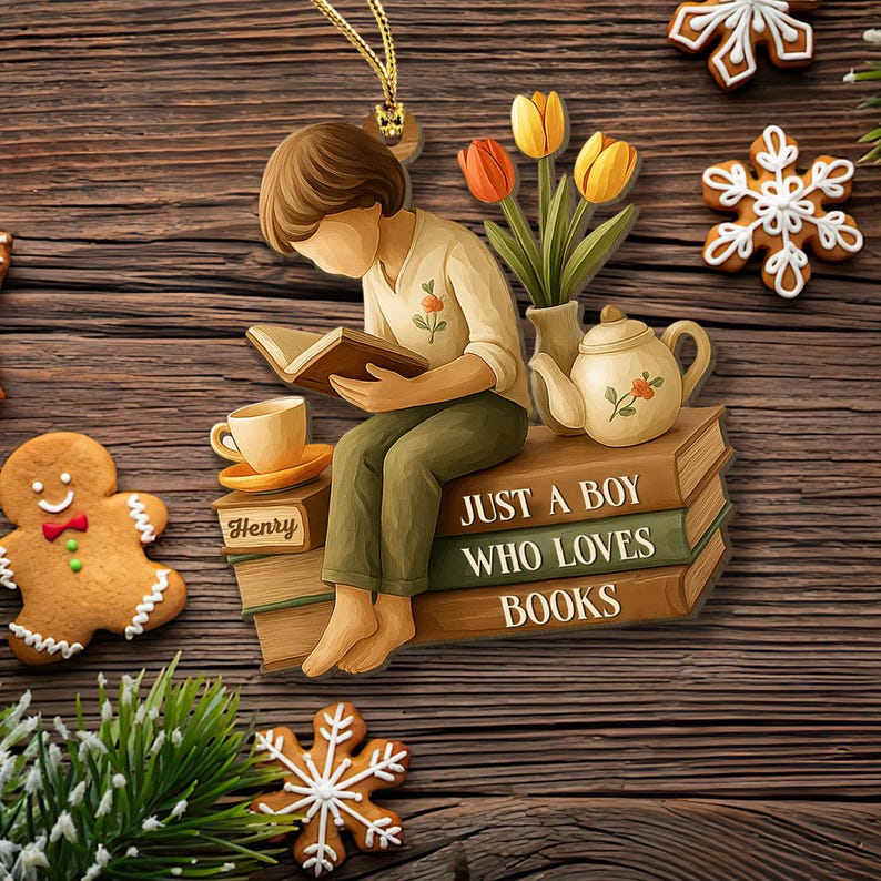 Personalized Just A Boy Who Loves Books 2D Flat Acrylic Ornament ...