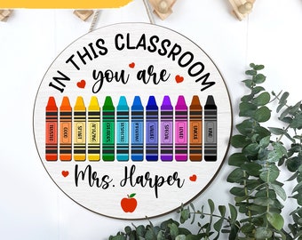 Teacher Door Sign Crayon Metal Classroom Sign Personalized Metal Door ...