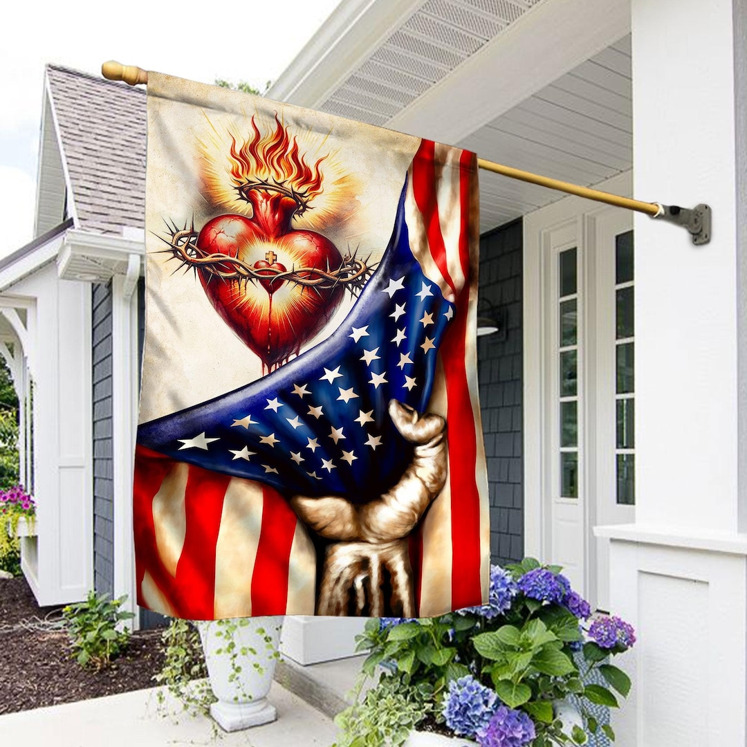 Sacred Heart of Jesus American Flag, Jesus Catholic Flag, Catholic ...