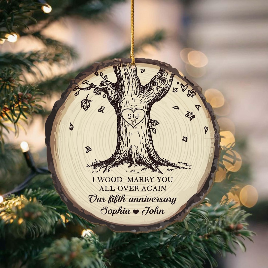 Custom Wood Anniversary Wedding Ornament I Wood Marry You All Over ...