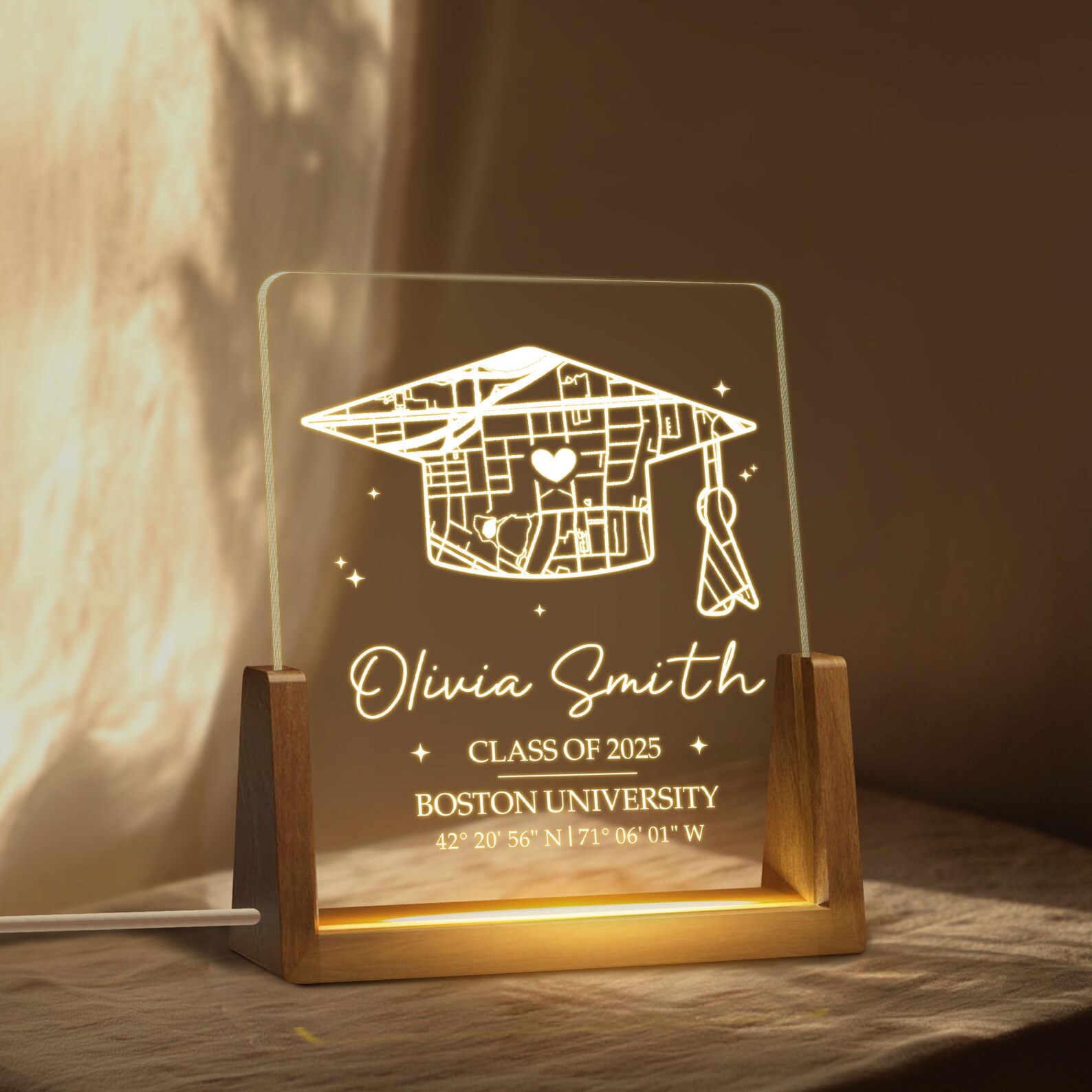 Personalized University Campus Map Night Light, Custom College Map LED ...