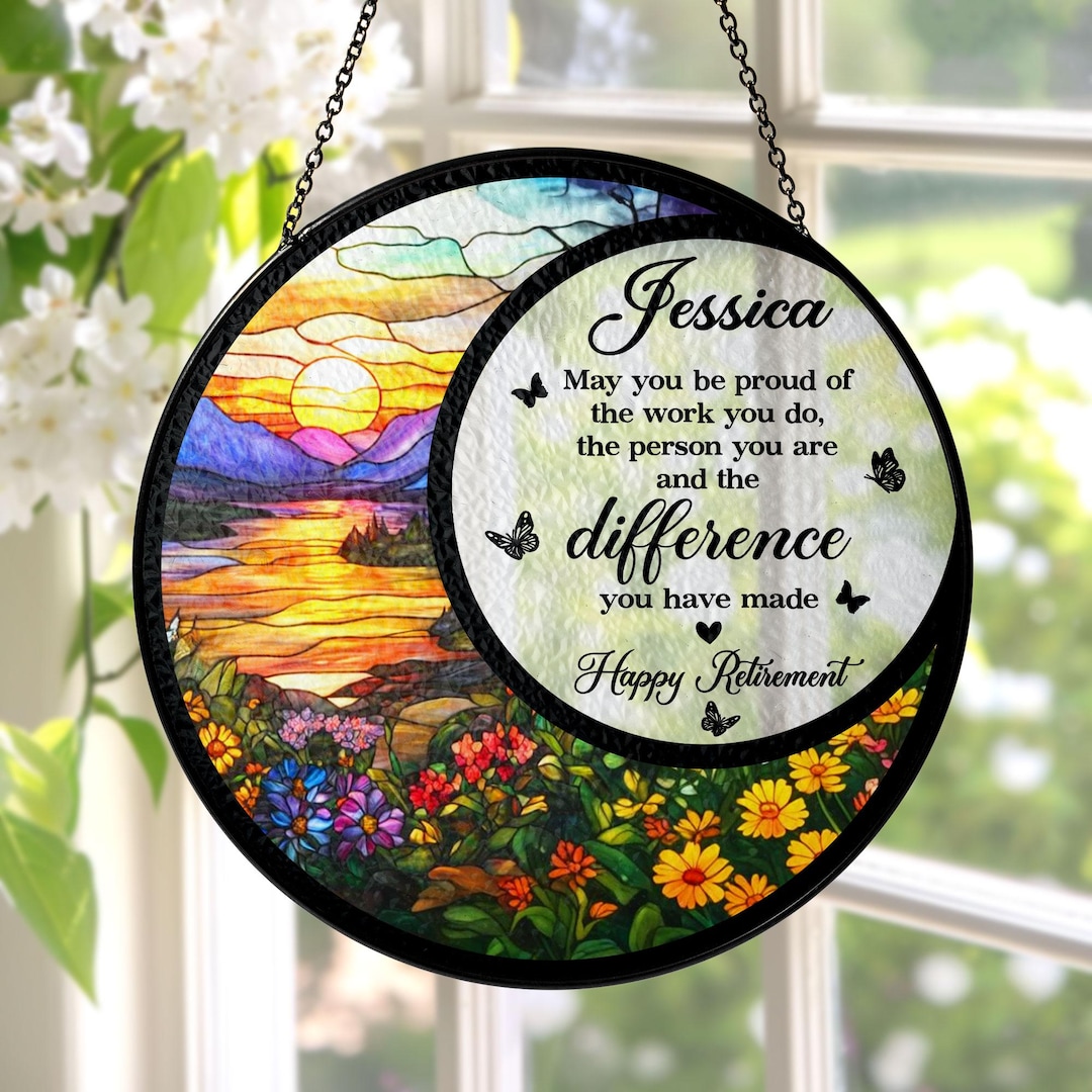 Stained Glass Retirement Suncatcher Personalized Floral Retirement ...