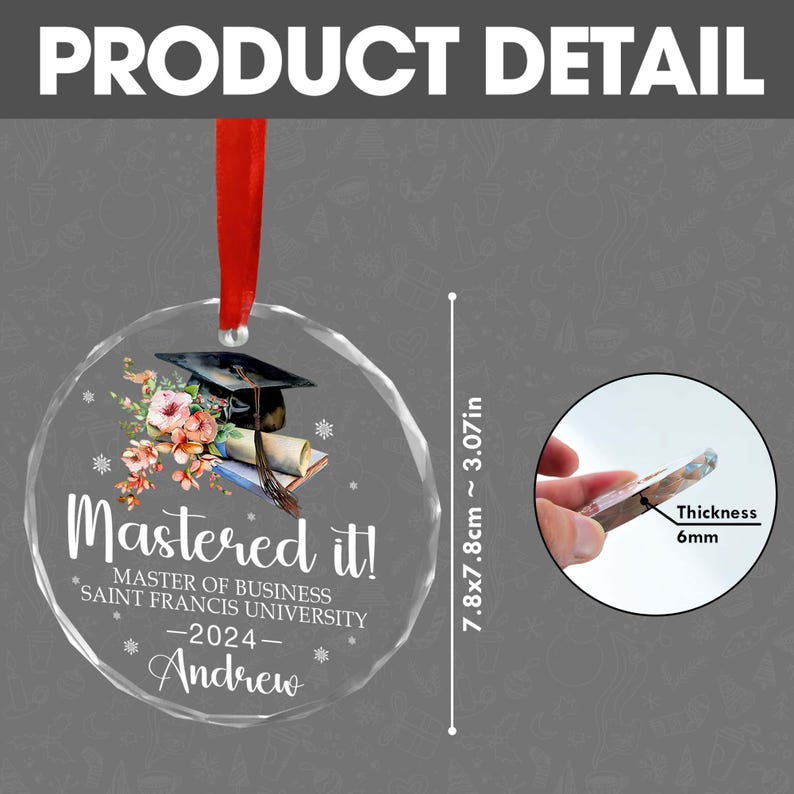 Personalized Masters Degree Ornament, Grad Student Ornament 2024 ...