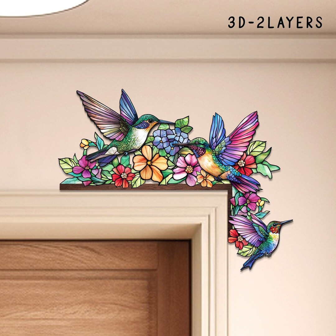 Hummingbird Wooden Door Corner Sign, Birds Door Topper, Hummingbird ...
