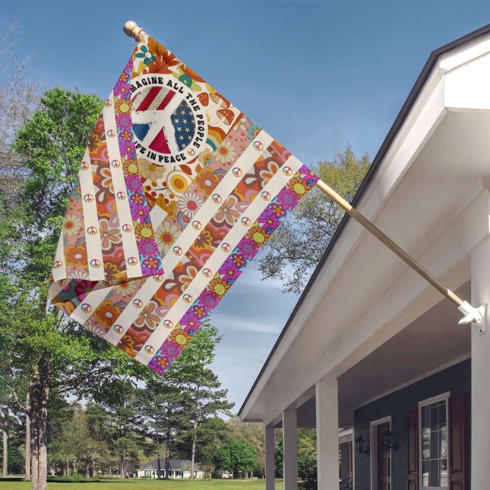 Hippie Flag Peace Sign House Flag Imagine All the People - Etsy