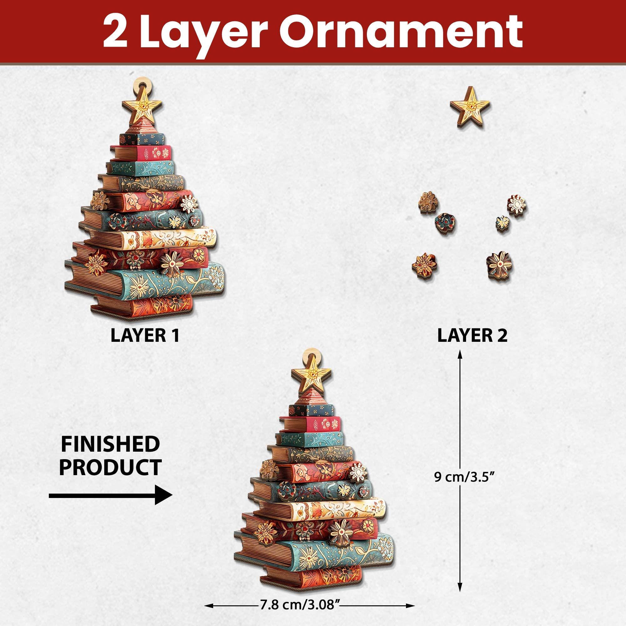 Christmas Book Tree Wood Ornament, Christmas Tree Book Gift, Book Lover ...